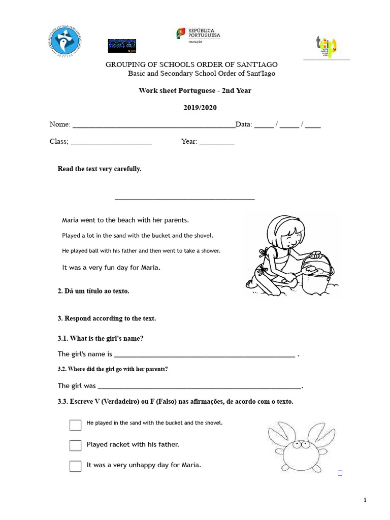 Portuguese Worksheet for 1st Grade | PDF | Chess Openings | Chess