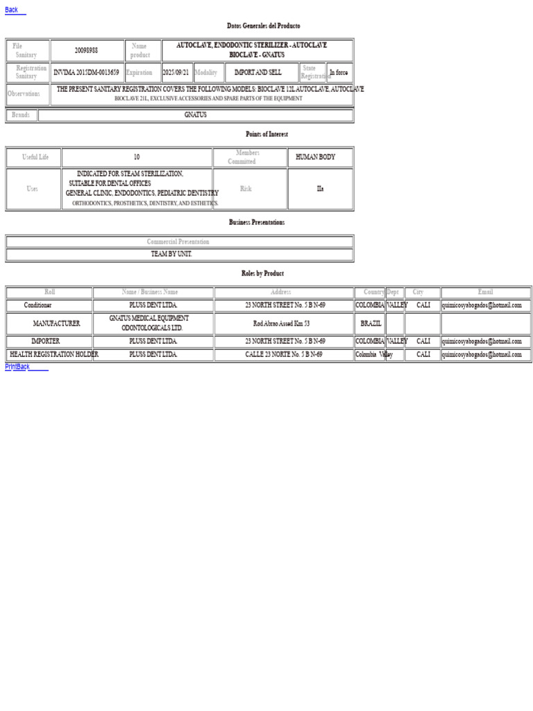 Invima Autoclave | PDF | Dentistry | Medicine