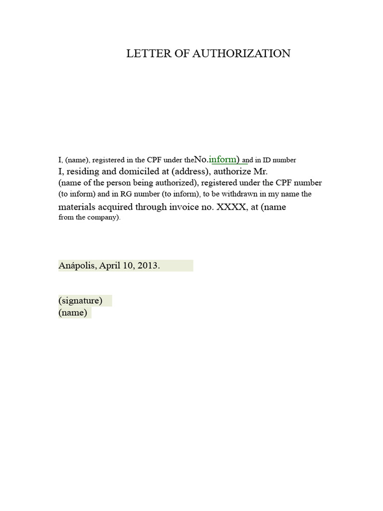 Letter of Authorization | PDF