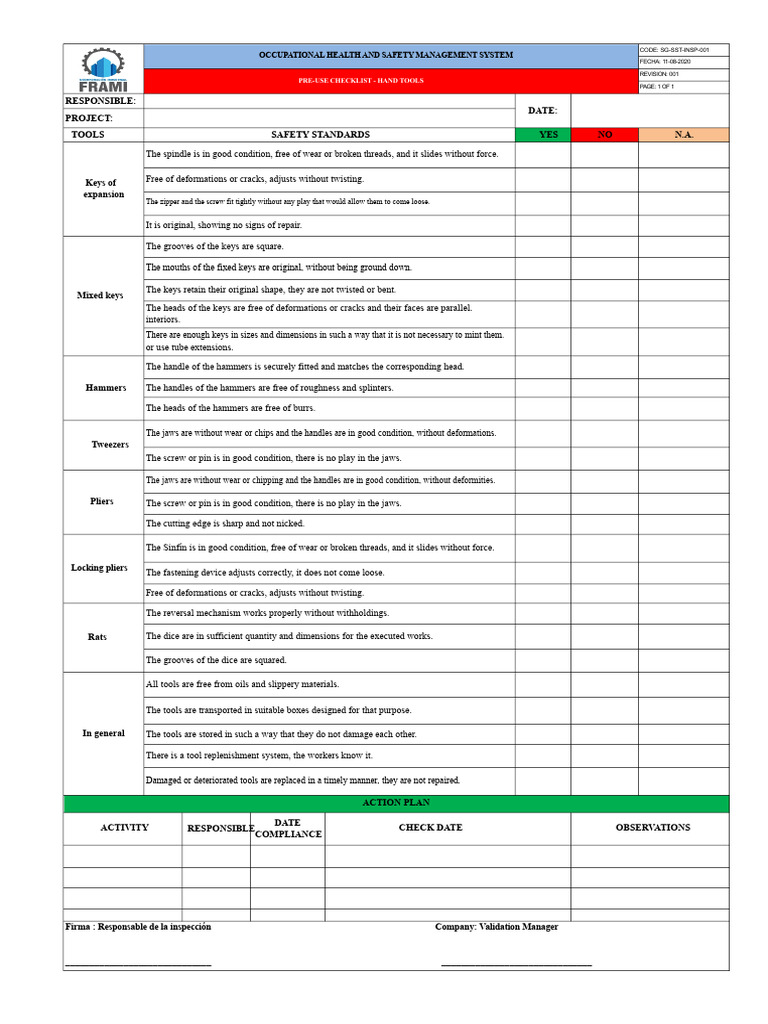 Manual Tools Check List | PDF | Tools | Wear