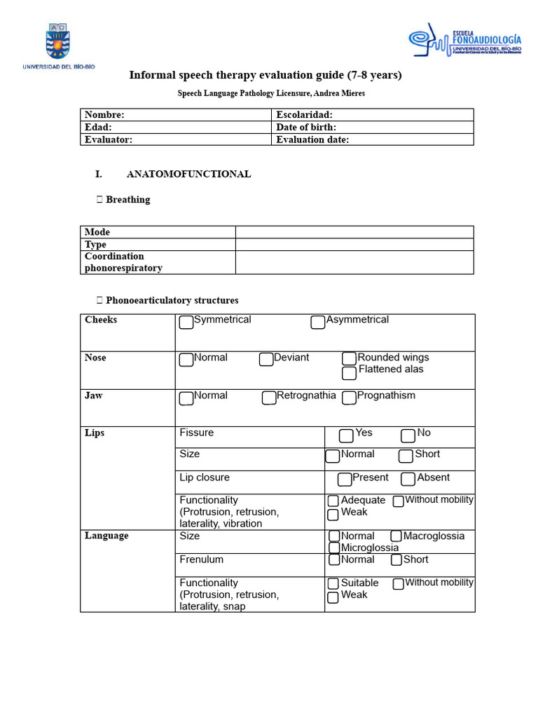 7-8 years Informal speech therapy assessment guideline | PDF | Syllable ...