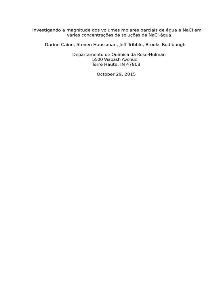 investigando a magnitude dos volumes molares parciais de água e NaCl ...