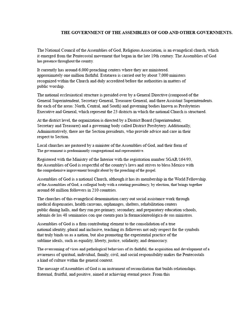 The Government of The Assemblies of God and Other Governments | PDF ...