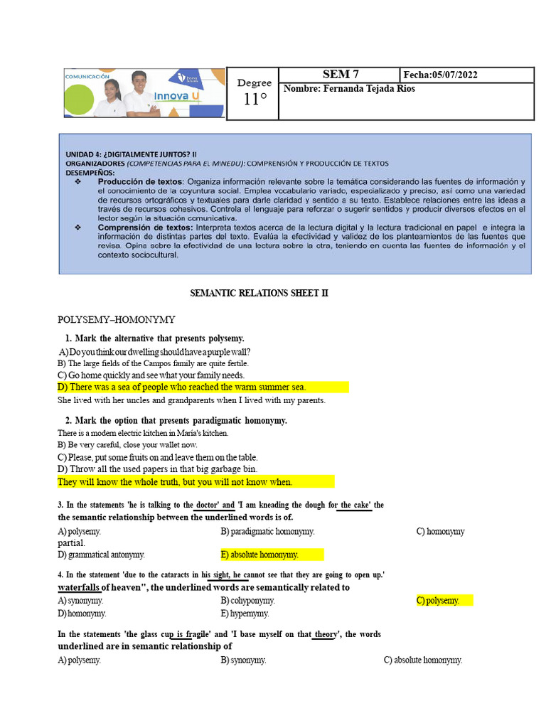 Semantic Relations: Polysemy & Homonymy | PDF | Language Mechanics ...