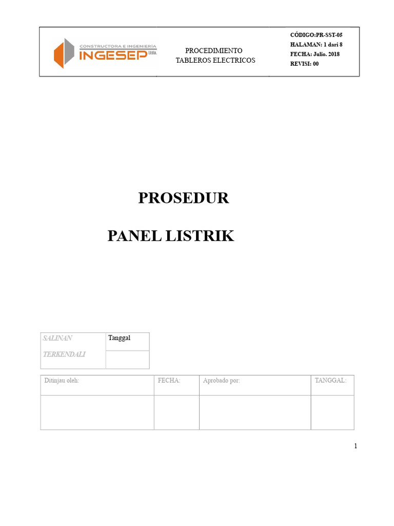 PR-SST-05_Prosedur Papan Listrik | PDF