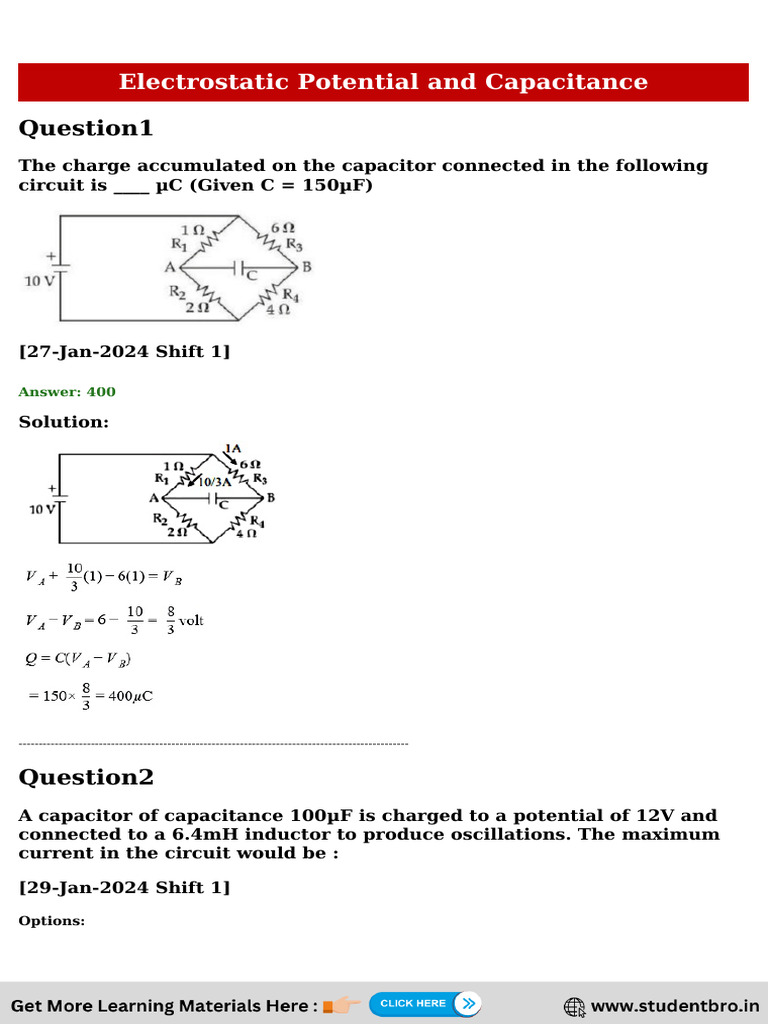 67b6cff45478b - 20. Electrostatic Potential and Capacitance JEE Mains ...