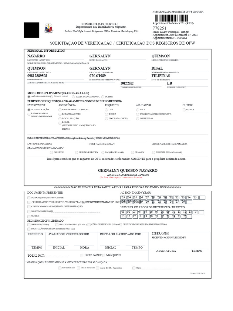 folha de informações da poea | PDF