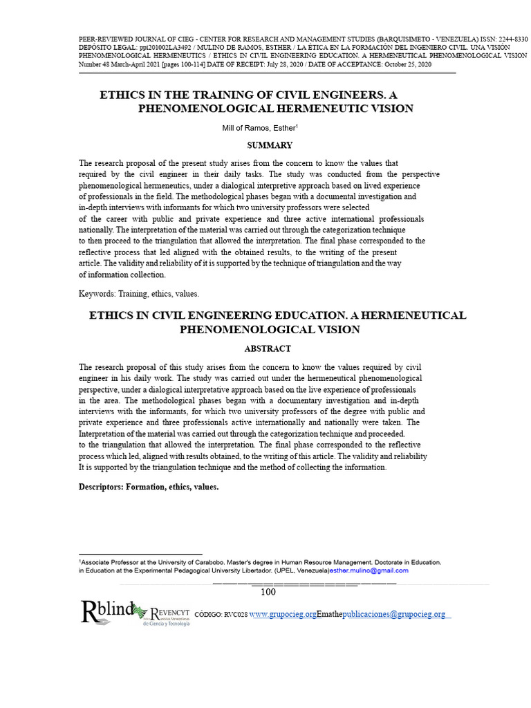 1.- Scientific Article. Ethics in the Professional Training of Civil ...