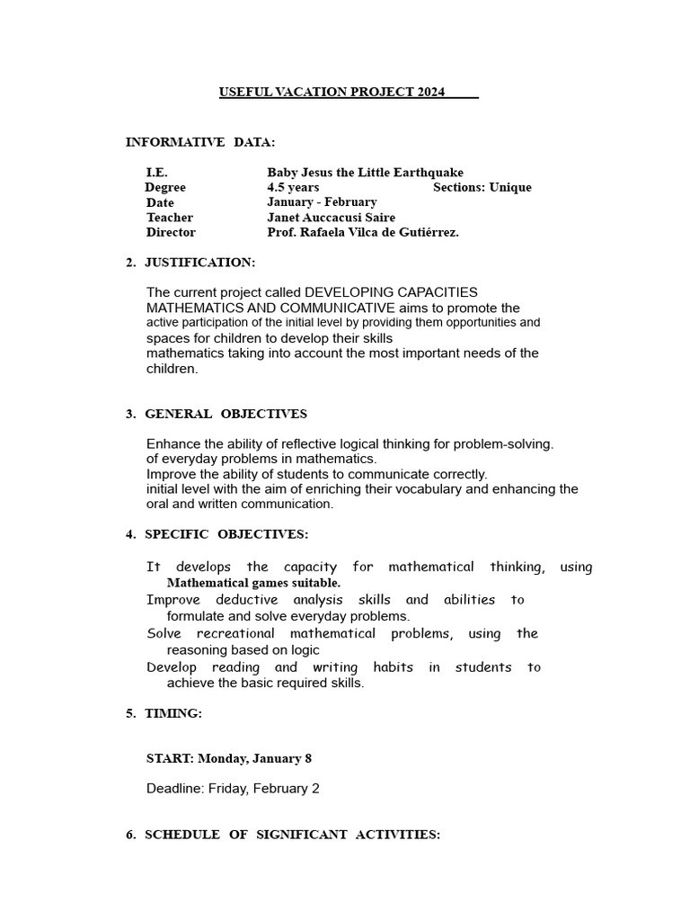 Useful Vacations Project 2024 | PDF | Mathematics | Cognitive Science