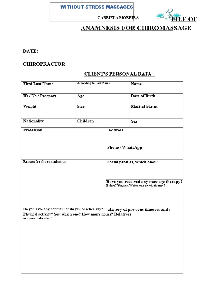 Chiromassage Client Intake Form | PDF | Chiropractic | Pain
