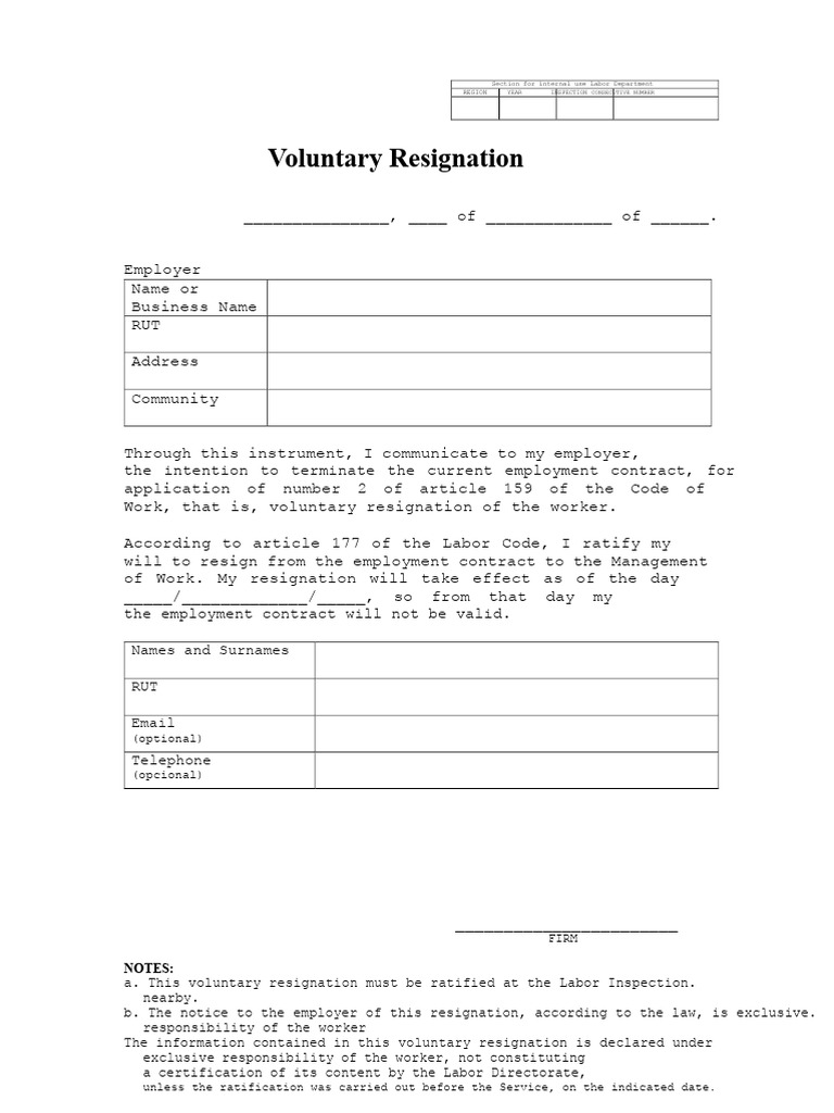 Voluntary Resignation Notice Template | PDF