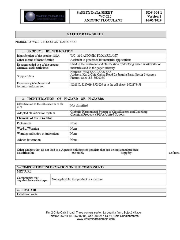 Annex D. Flocculant Safety Data Sheet | PDF | Personal Protective ...