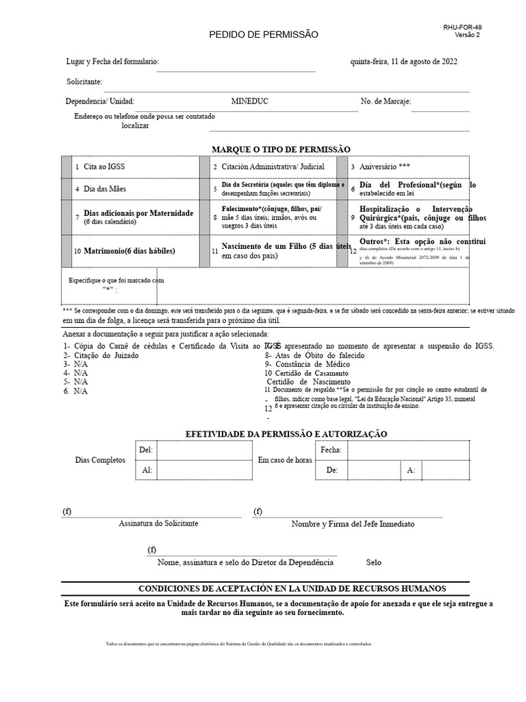 Formato de Permissão Rhu-For-49 Versão 2 (1) | PDF | Casamento