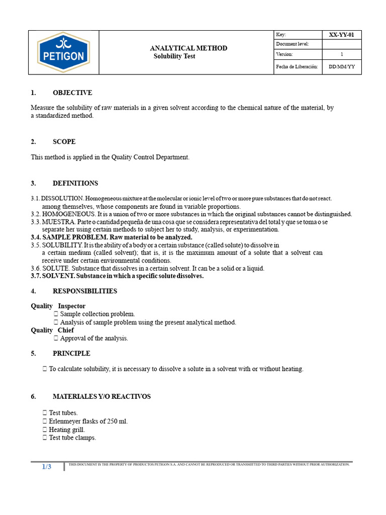 Solubility Test Method for Quality Control | PDF | Solubility ...