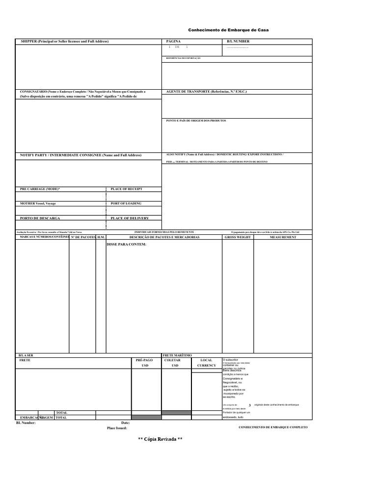Exemplo de BL | PDF | Transporte de mercadorias