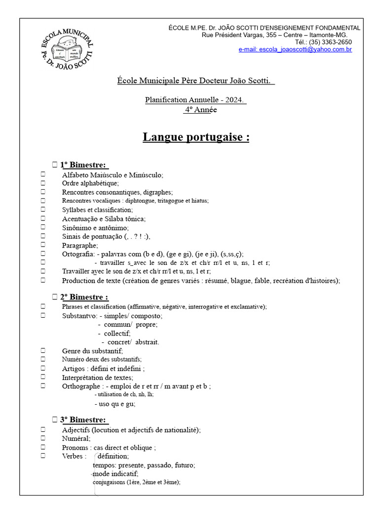 Planification Annuelle 4ème Année JS | PDF | Multiplication | Brésil