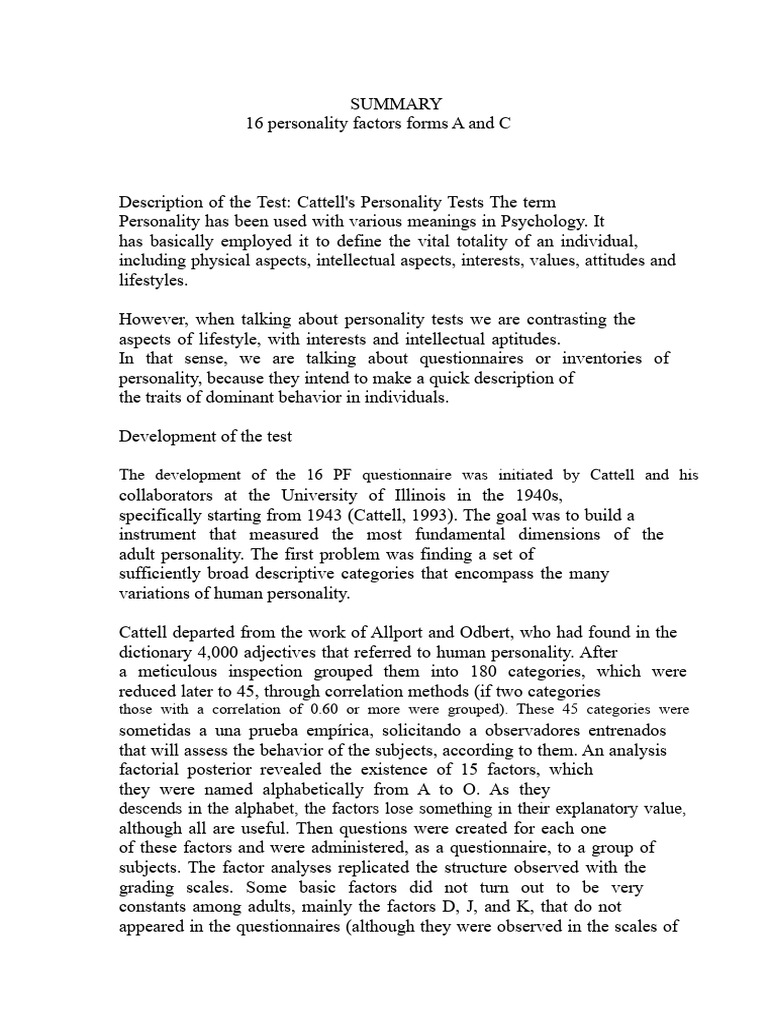 Summary 16 FP form C | PDF | Psychology | Psychological Concepts