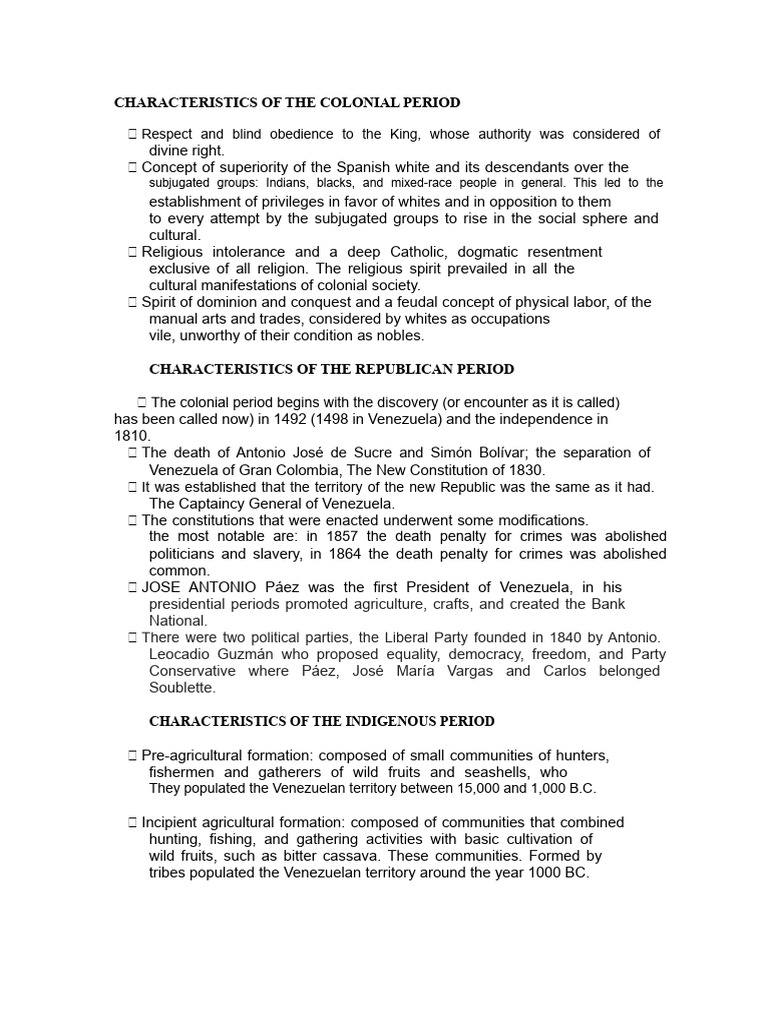 Characteristics of The Colonial Period | PDF | Republic | Venezuela