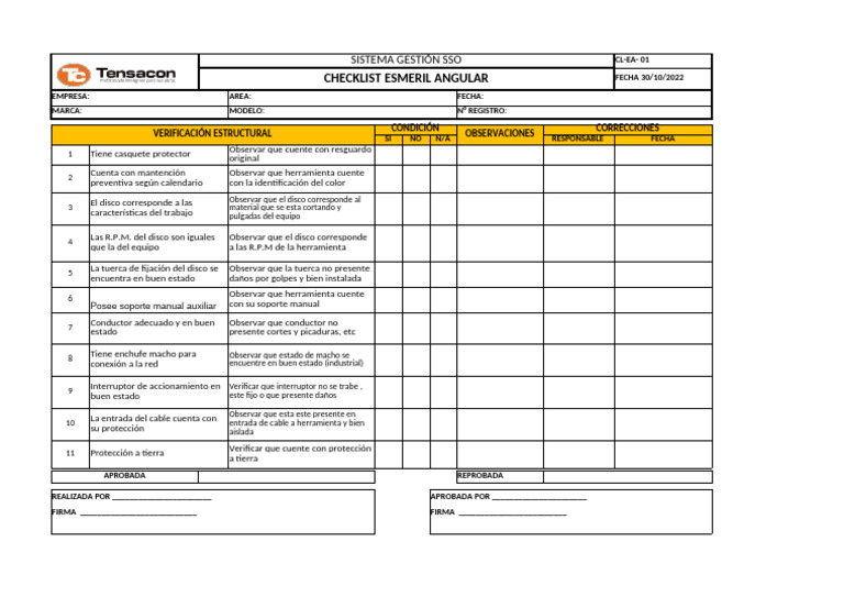 Checklist Esmeril ANGULAR | PDF | Bienes manufacturados
