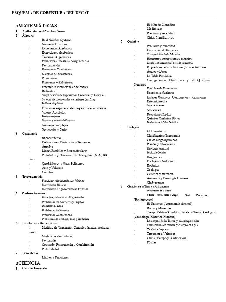 esquema de upcat | PDF | Ecuaciones | Química