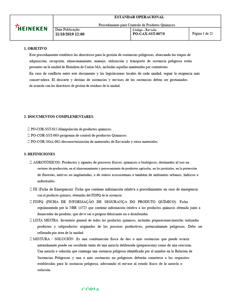Control de Productos Químicos en Heineken | PDF | Toxicidad | Agua