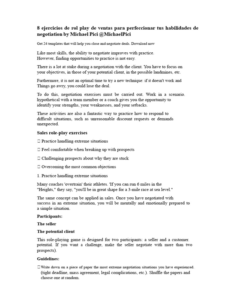 8 Role Play Sales Exercises To Perfect Negotiation | PDF | Negotiation | Sales