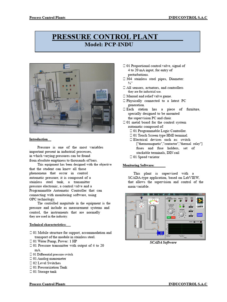 PRESSURE CONTROL PLANT Model PCP-INDU | PDF | Programmable Logic Controller | Valve