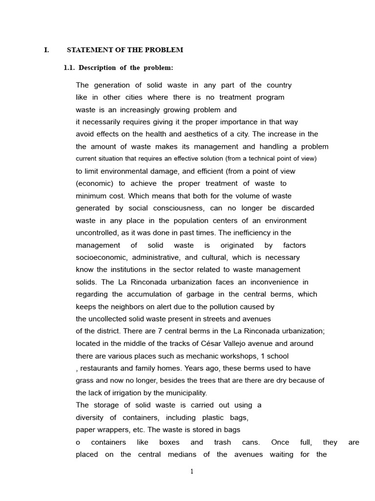 Statement of The Problem | PDF | Waste | Waste Management