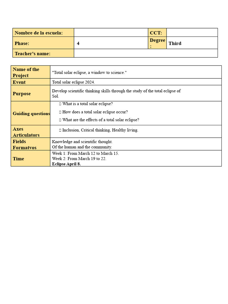 Eclipse Project Proposal Third Grade Primary | PDF | Eclipse | Evaluation
