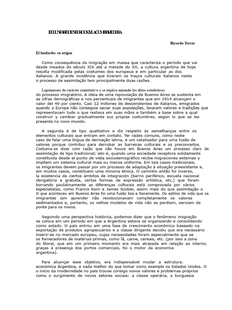 TERRIO.o Lunfardo do Rock e a Cumbia Villera | PDF | Argentina | Imigração
