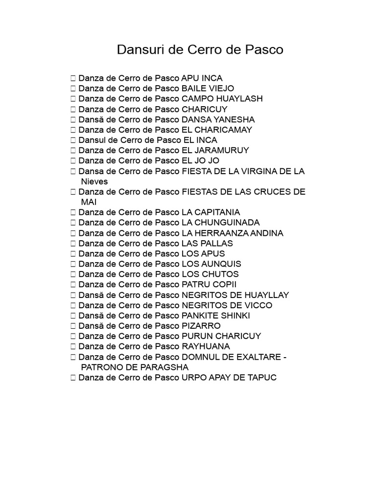 Dansuri Din Cerro de Pasco | PDF