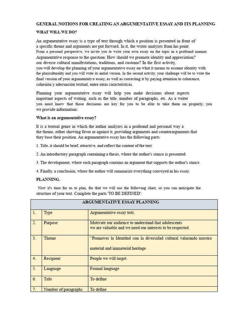 Planning of The Argumentative Essay | PDF | Essays | Human Communication