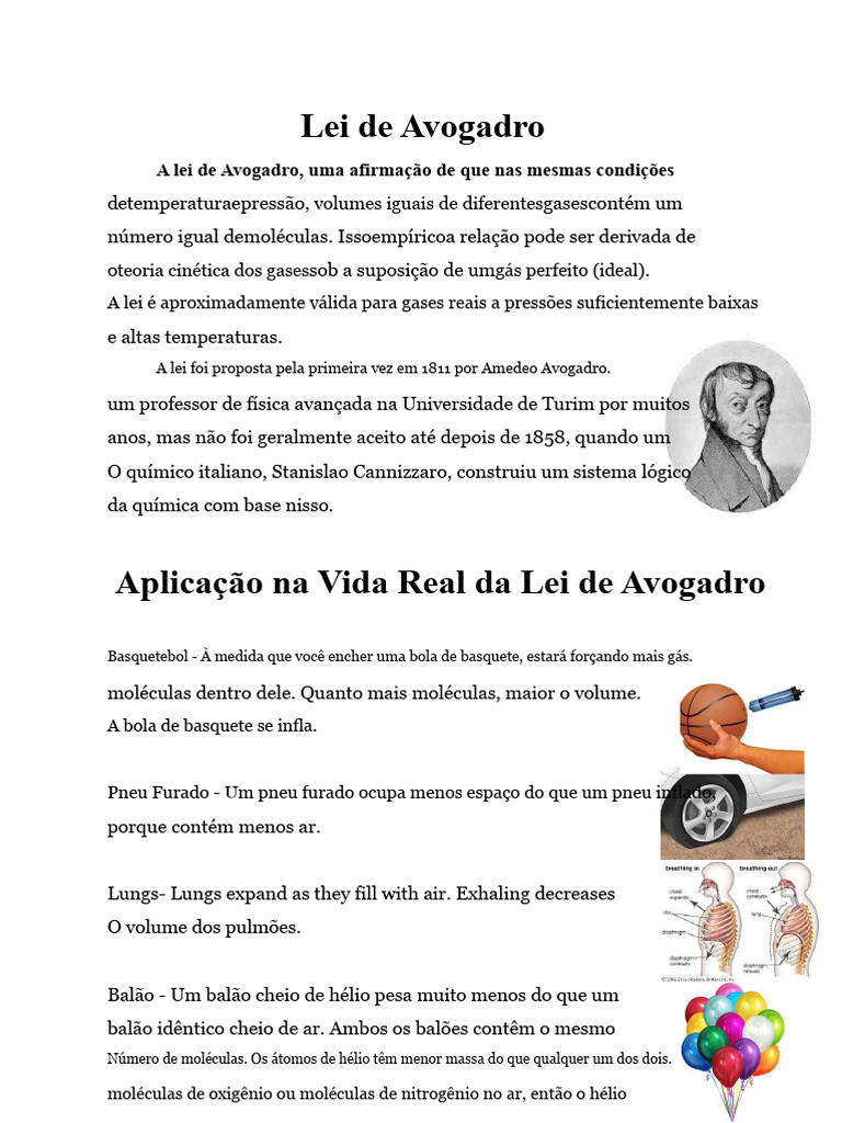 A Lei de Avogadro e sua Aplicação na Vida Real | PDF