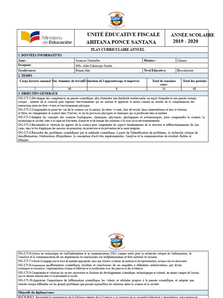 Plan de cours de chimie 2019-2020 | PDF | Atomes | Configuration ...