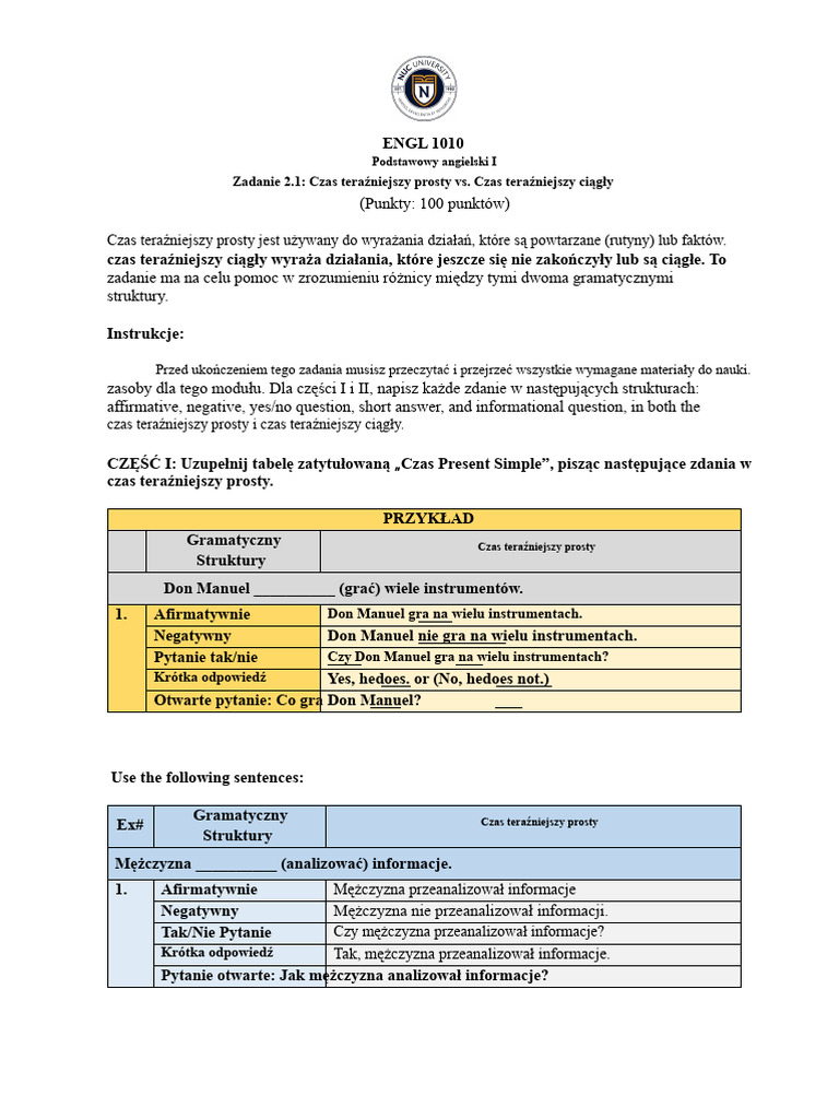 ENGL 1010 Zadanie 2.1 | PDF