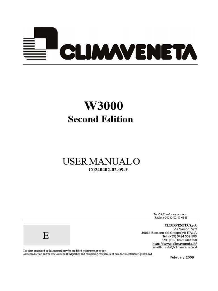 W3000 Second Edition User Manual | PDF | Menu (Computing) | Thermostat