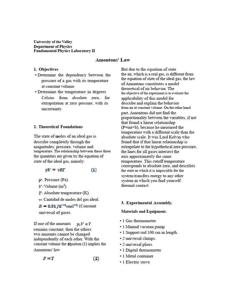 Amontons' Law | PDF | Temperature | Gases