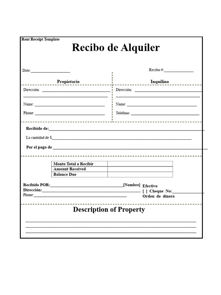 Plantilla de Recibo de Alquiler | PDF