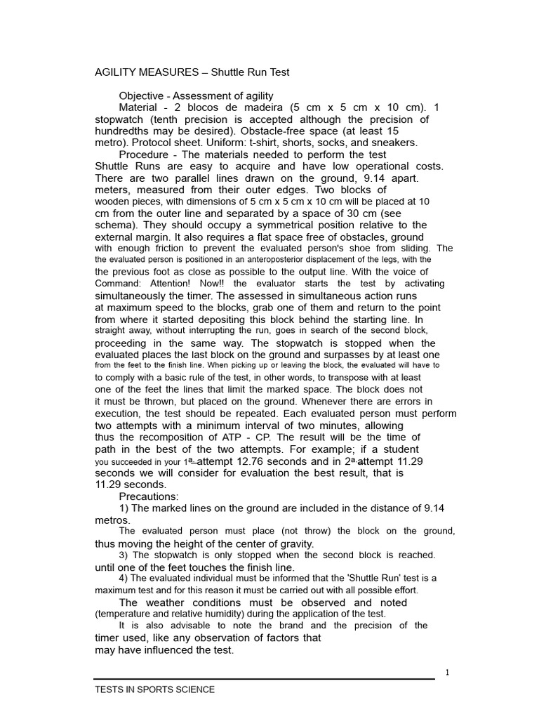 Shuttle Run Test Procedure Guide | PDF