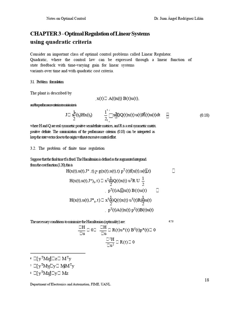 Optimal Control Notes Chapter 3-4 | PDF | Optimal Control | Matrix ...