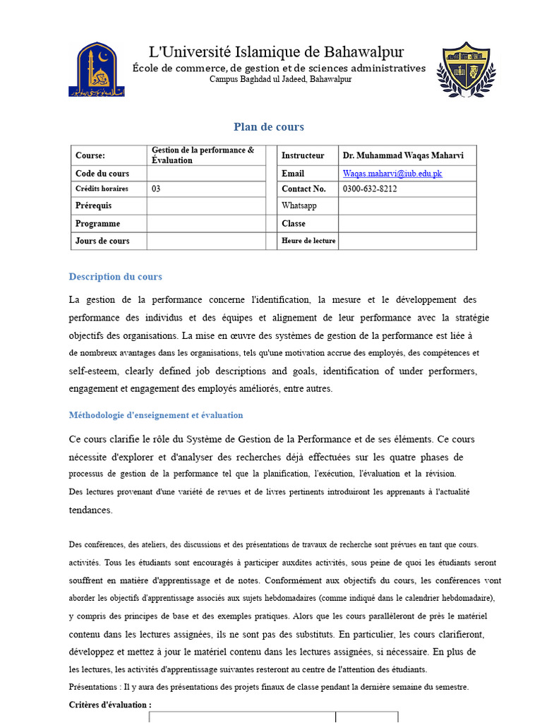Gestion de la Performance : Cours IUB | PDF | Motivation | Motivant