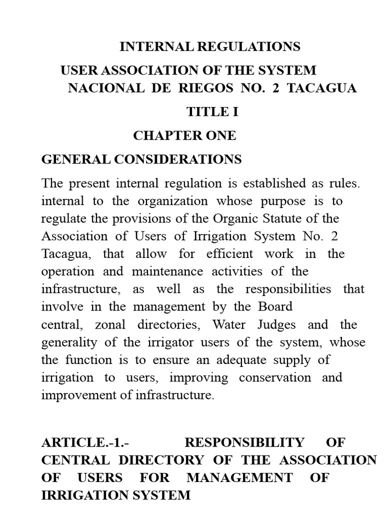 Internal Regulations for Irrigation Users | PDF | Dam | United Nations ...