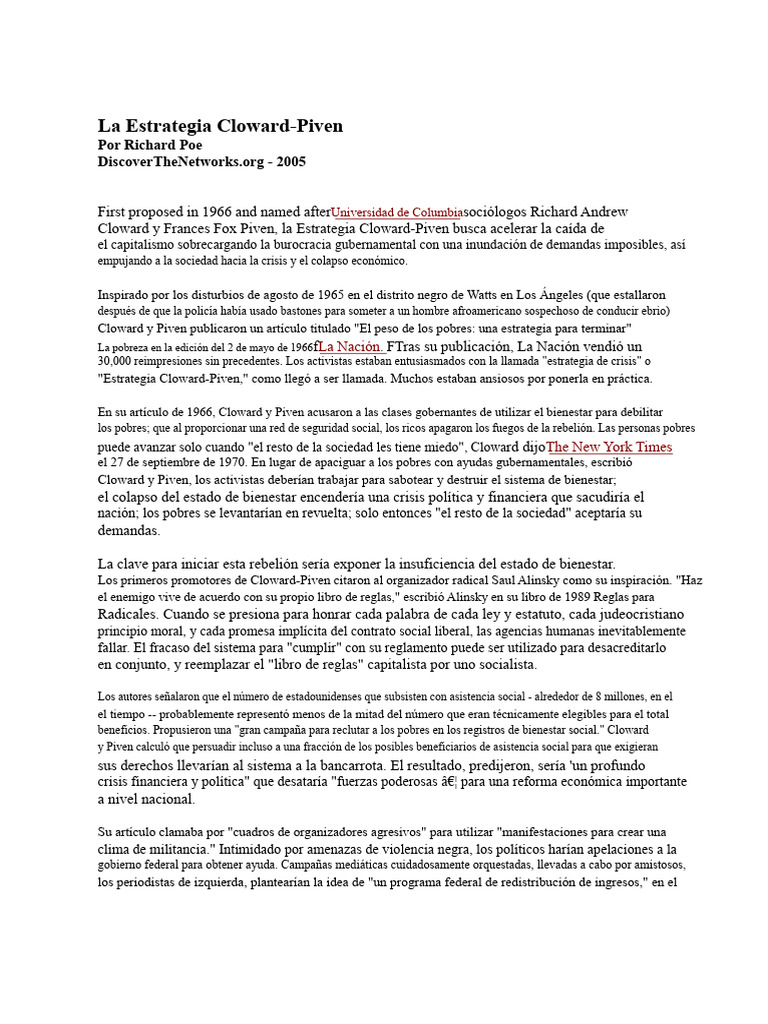 Estrategia Cloward-Piven: Colapso del bienestar | PDF | Politica social ...