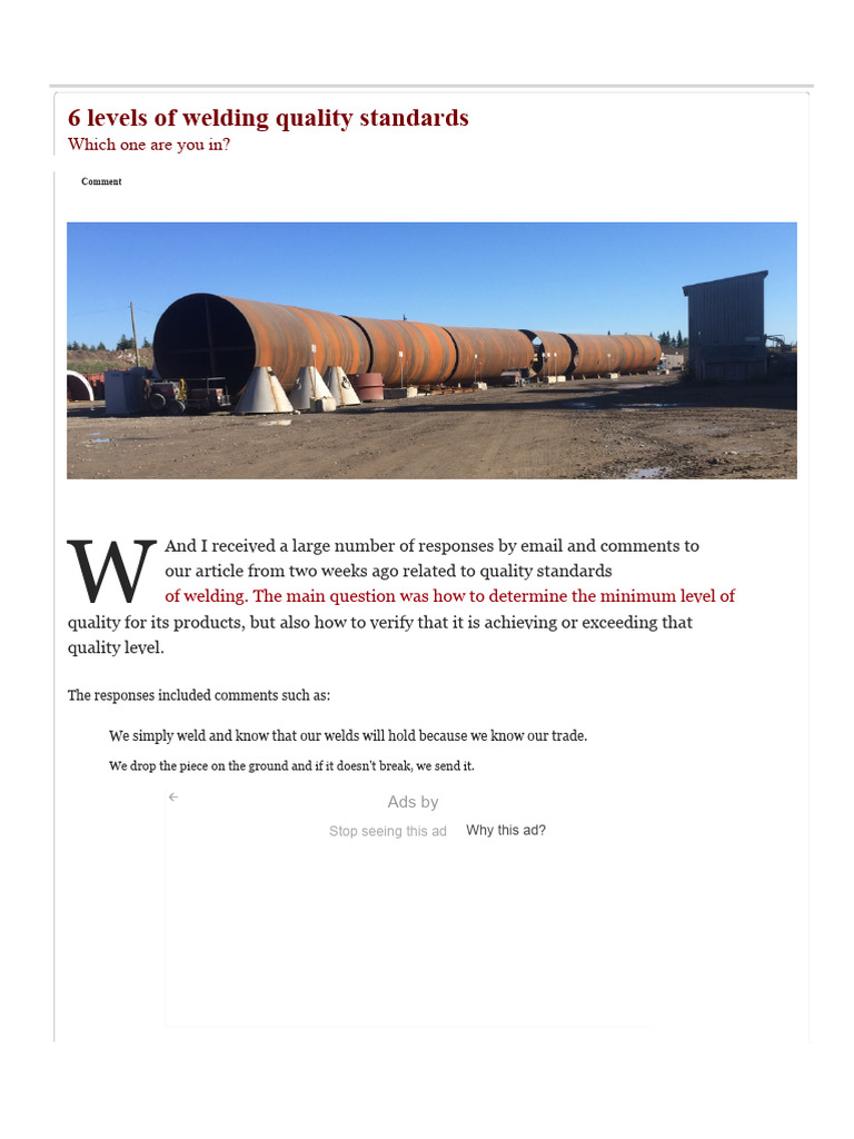 6 Levels of Welding Quality Standards - WELDING ANSWERS | PDF ...