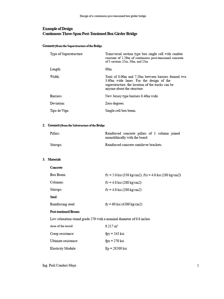 Post-Tensioned Box Girder Bridge Design | PDF