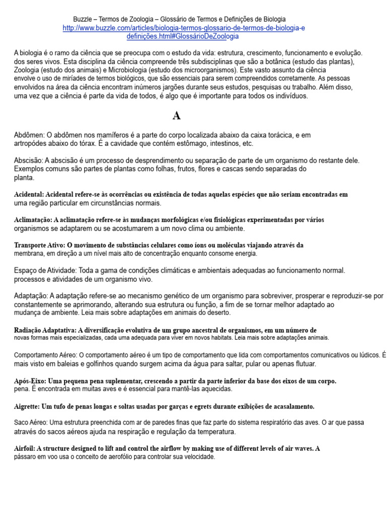Buzzle_Termos_e_Definições_Biologia_Zoologia | PDF | Aves | Habitat