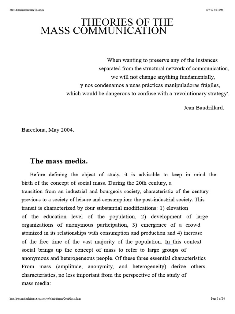 Theory of Mass Communication | PDF | Communication | Sociology
