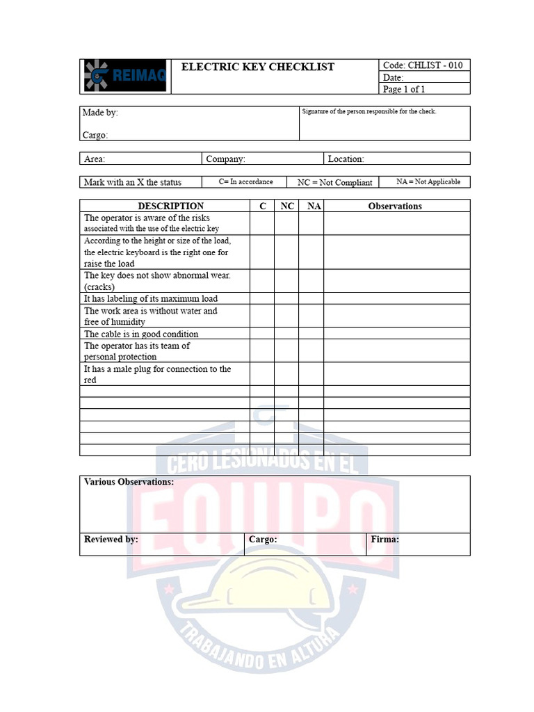 Check List - Electric Key | PDF