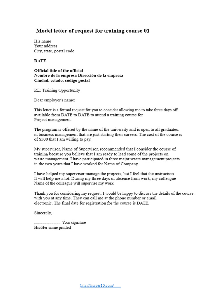 Model of A Letter of Request For The Training Course 01 | PDF