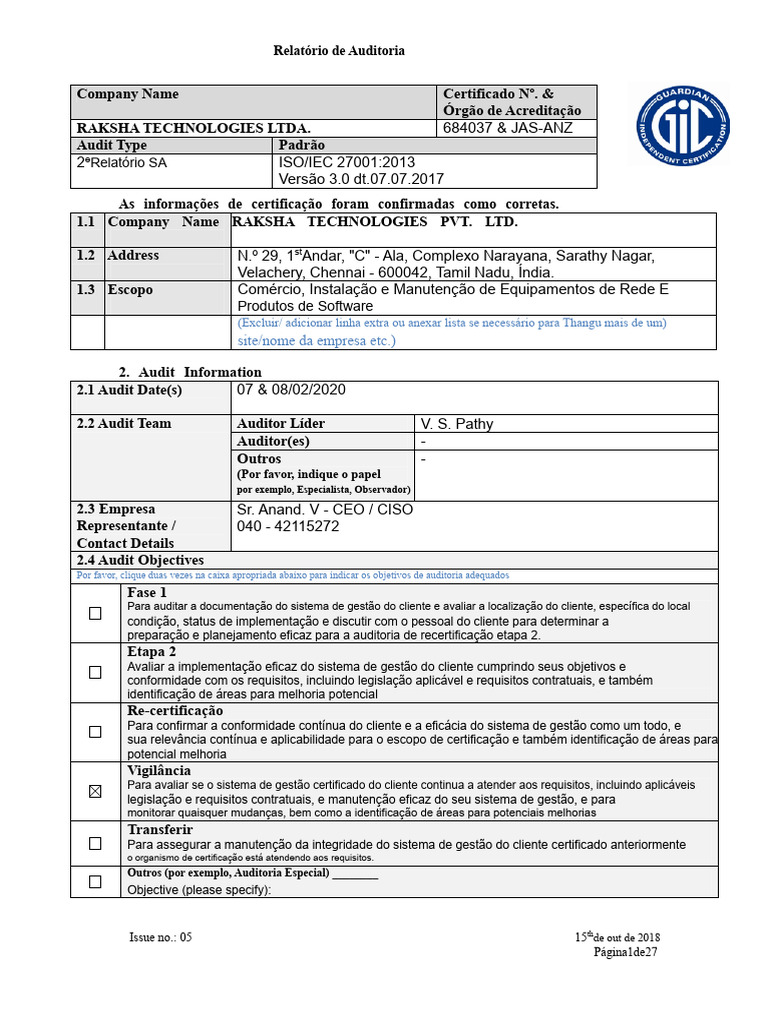 Relatório ISMS da Raksha | PDF